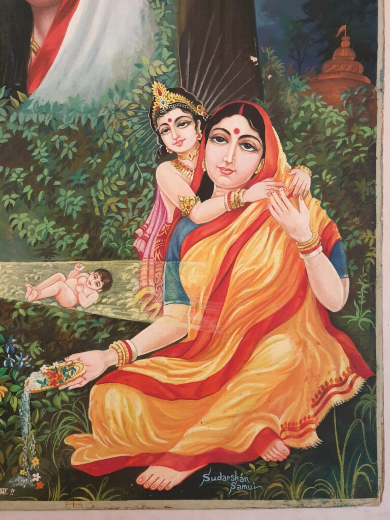 India LARGE Calendar Art Painting BIRTH OF SARADA DEVI. 19in x 21in